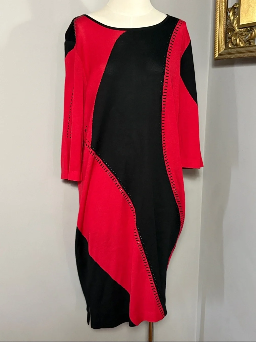 Ming Wang | Dresses | Ming Wang Large Red And Black Colorblocked Midi ...